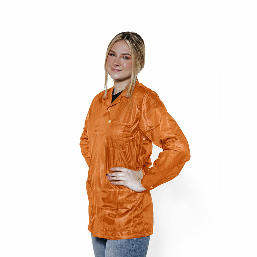 High Visibility Orange ESD Jackets: Lapel Collar, Three Snap Adjustment ...