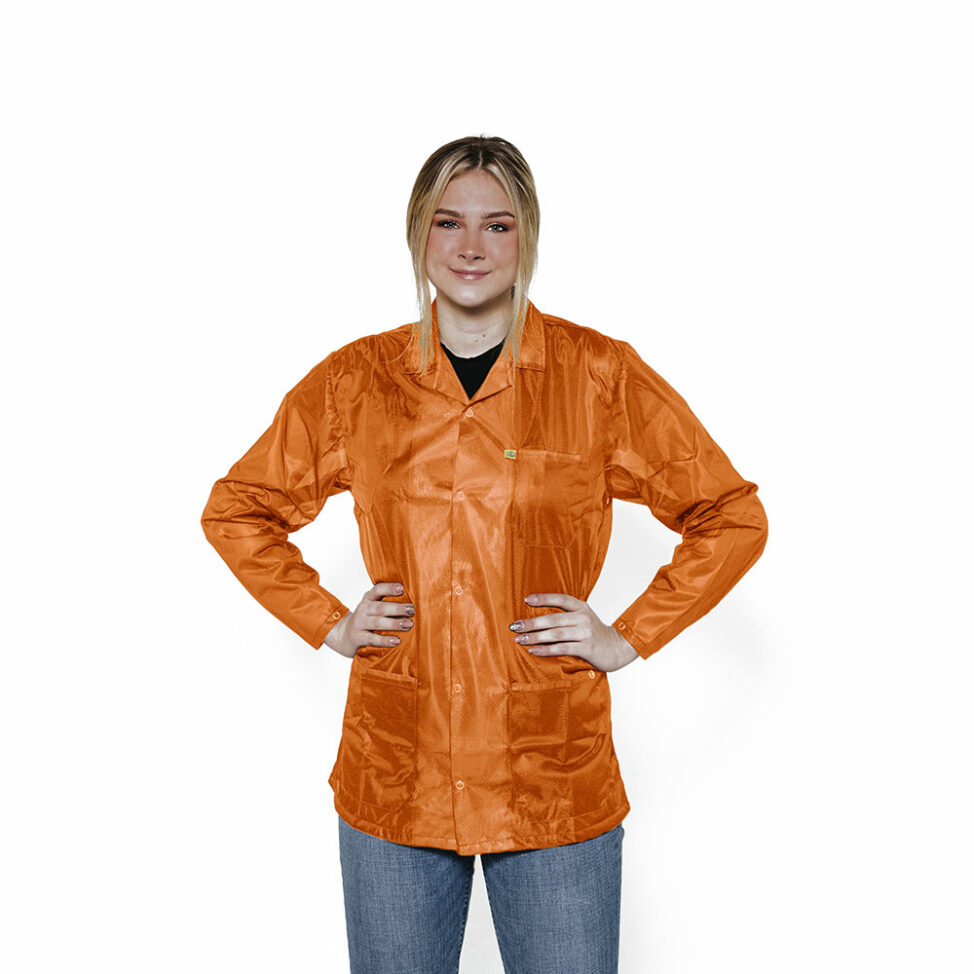 High Visibility Orange ESD Jackets: Lapel Collar, Three Snap Adjustment ...