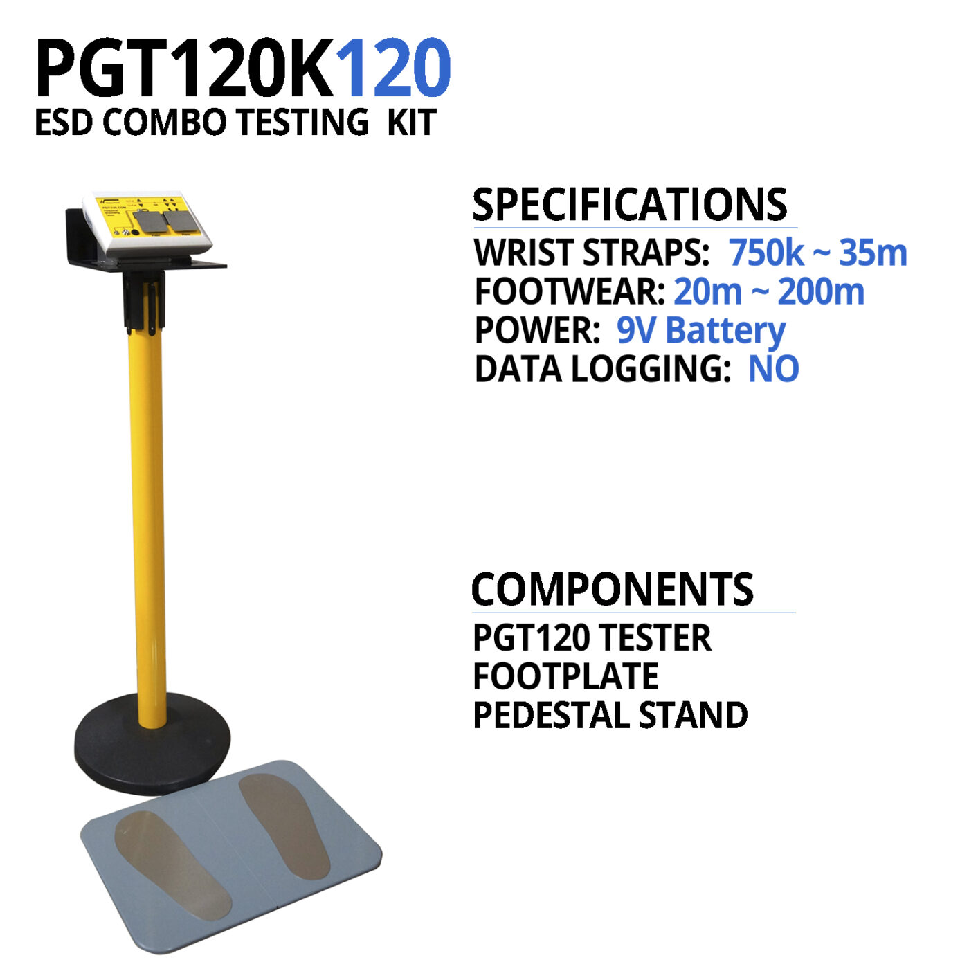PGT120K120 ESD Tester, Non Data Logging, Pedestal Stand - Anti-Static ...